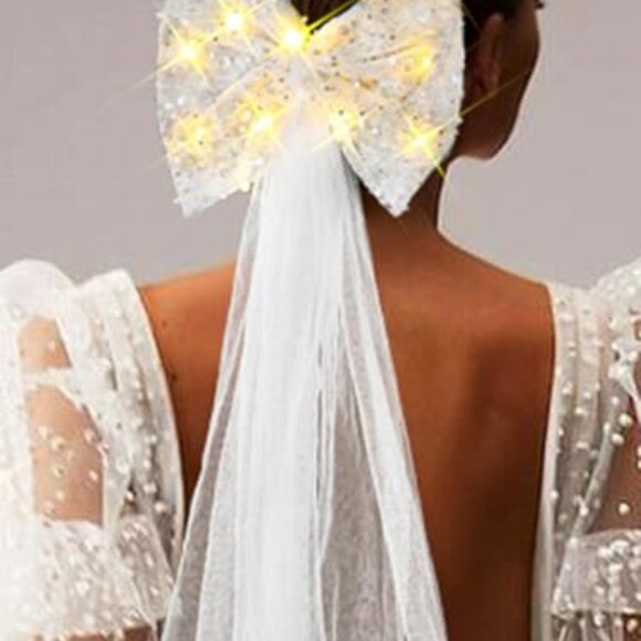 Accessories | Led Light Up Bow Veil Hair Clip With Pearls For Weddings ...
